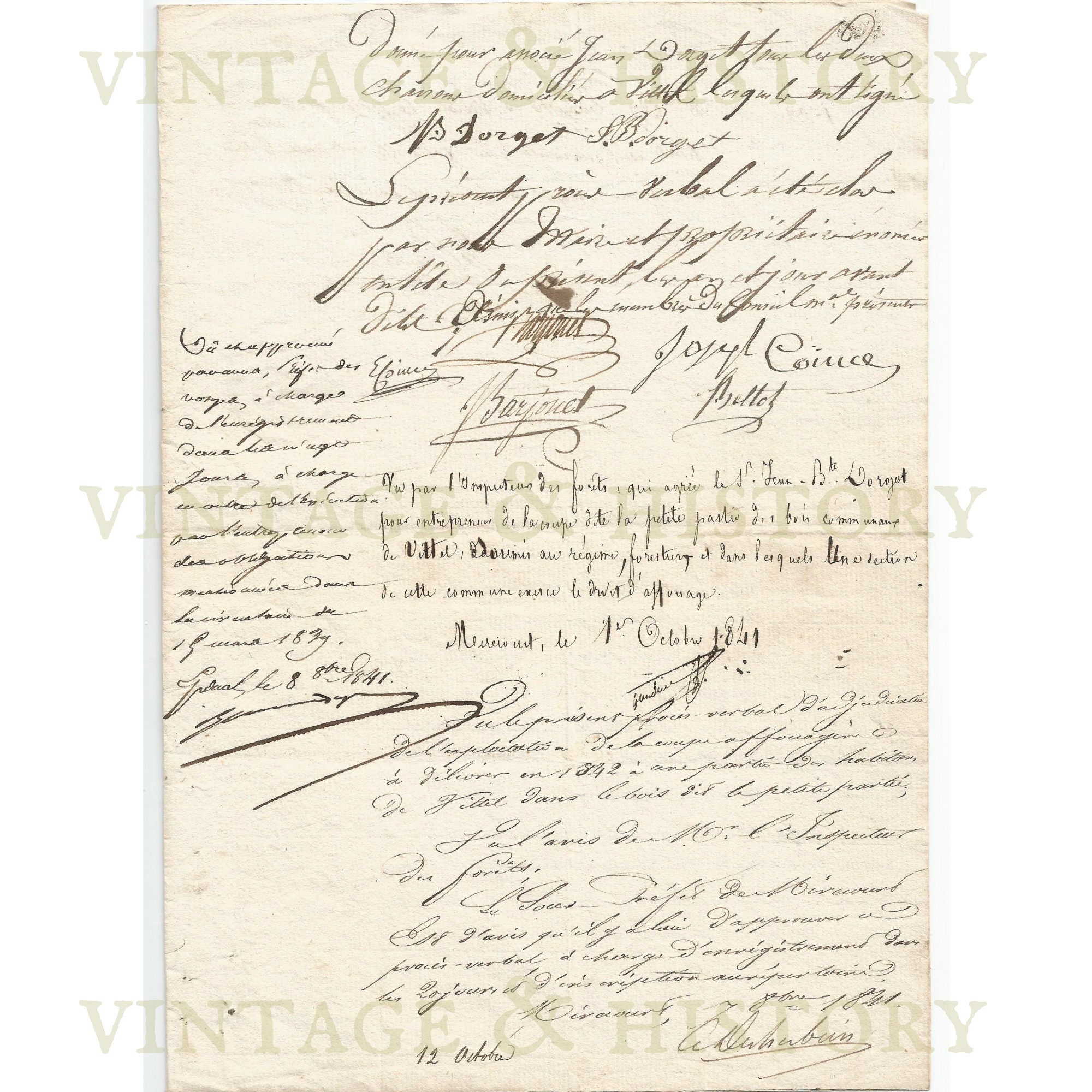 1841 French Paper With Signatures, Handwritten, Calligraphy, Timbre ...