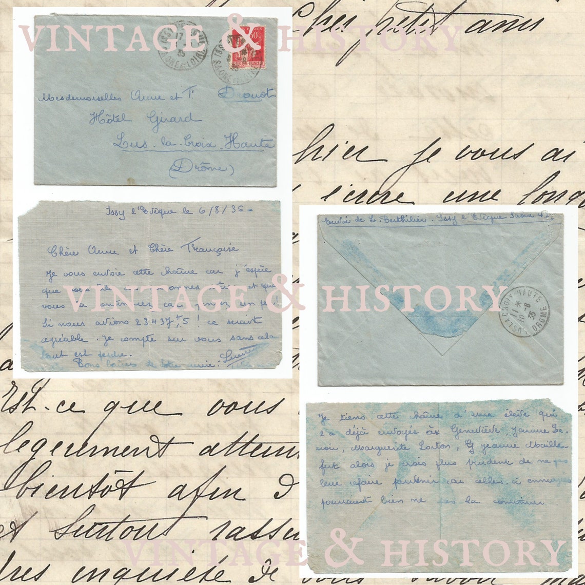 French Vintage Envelopes, Cards and Letters, 31 Pieces, 1930s to 1940s ...