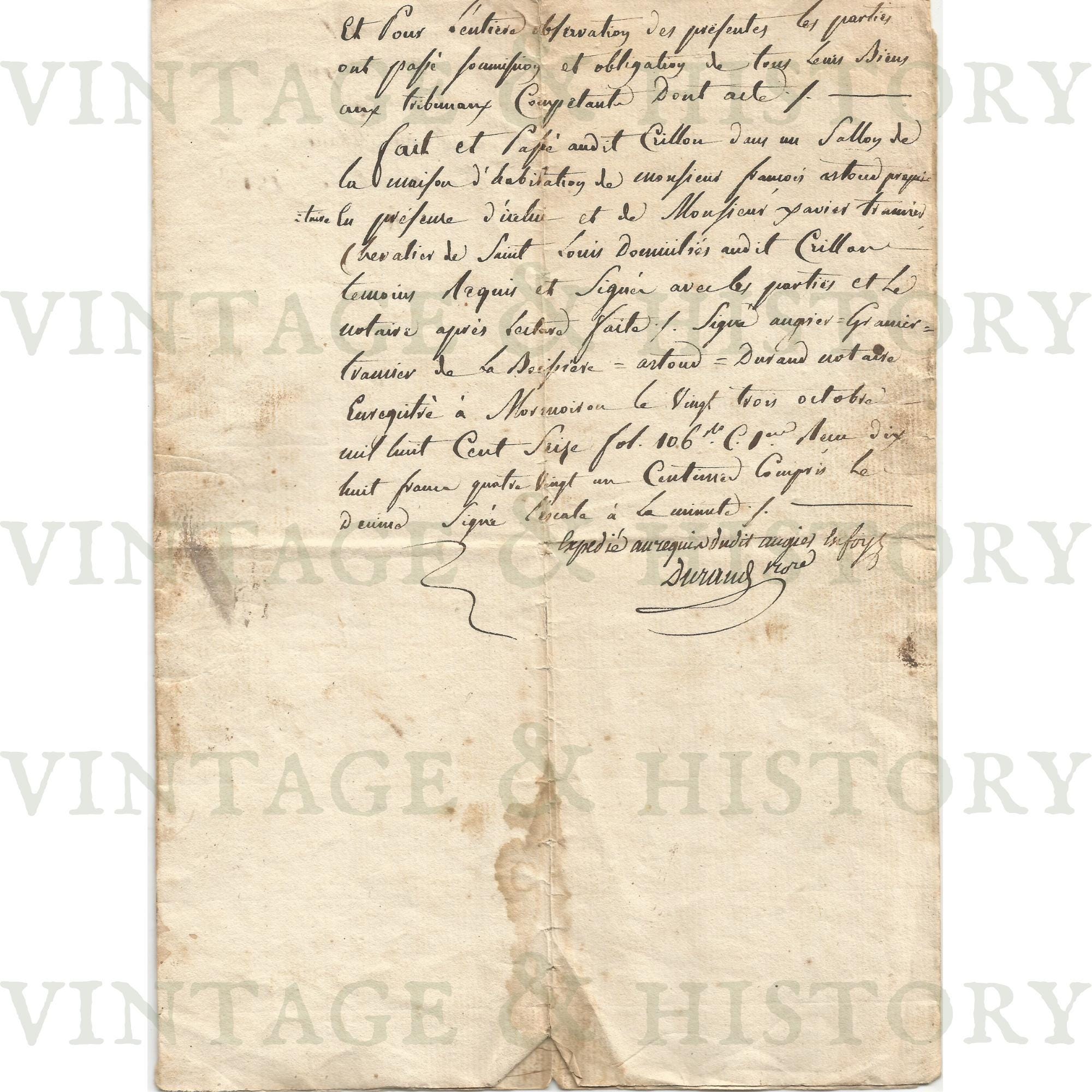 1816 {2} Antique Handwritten French Document, Calligraphy, Printable ...