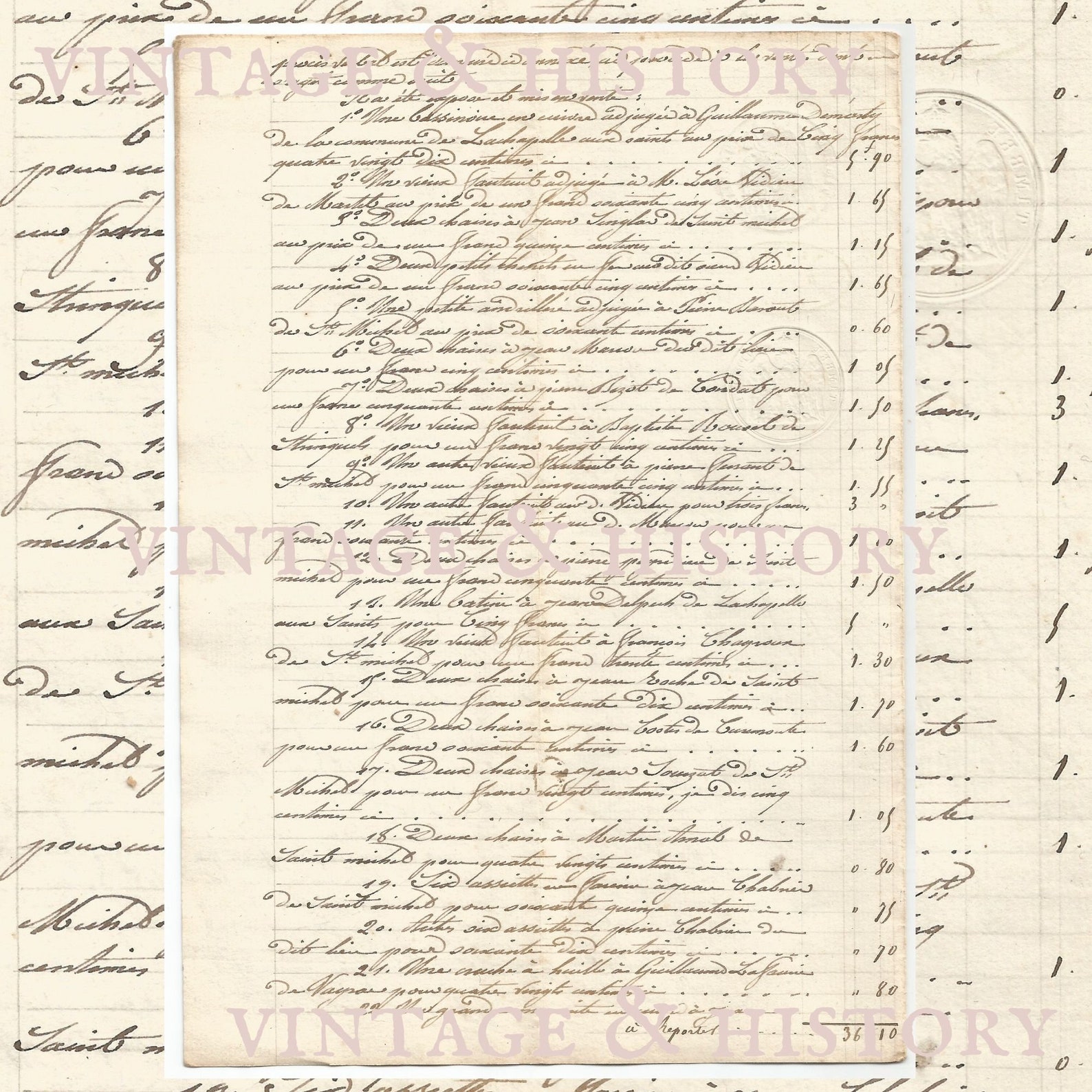 1854 Antique Handwritten French Document, Calligraphy, Printable ...