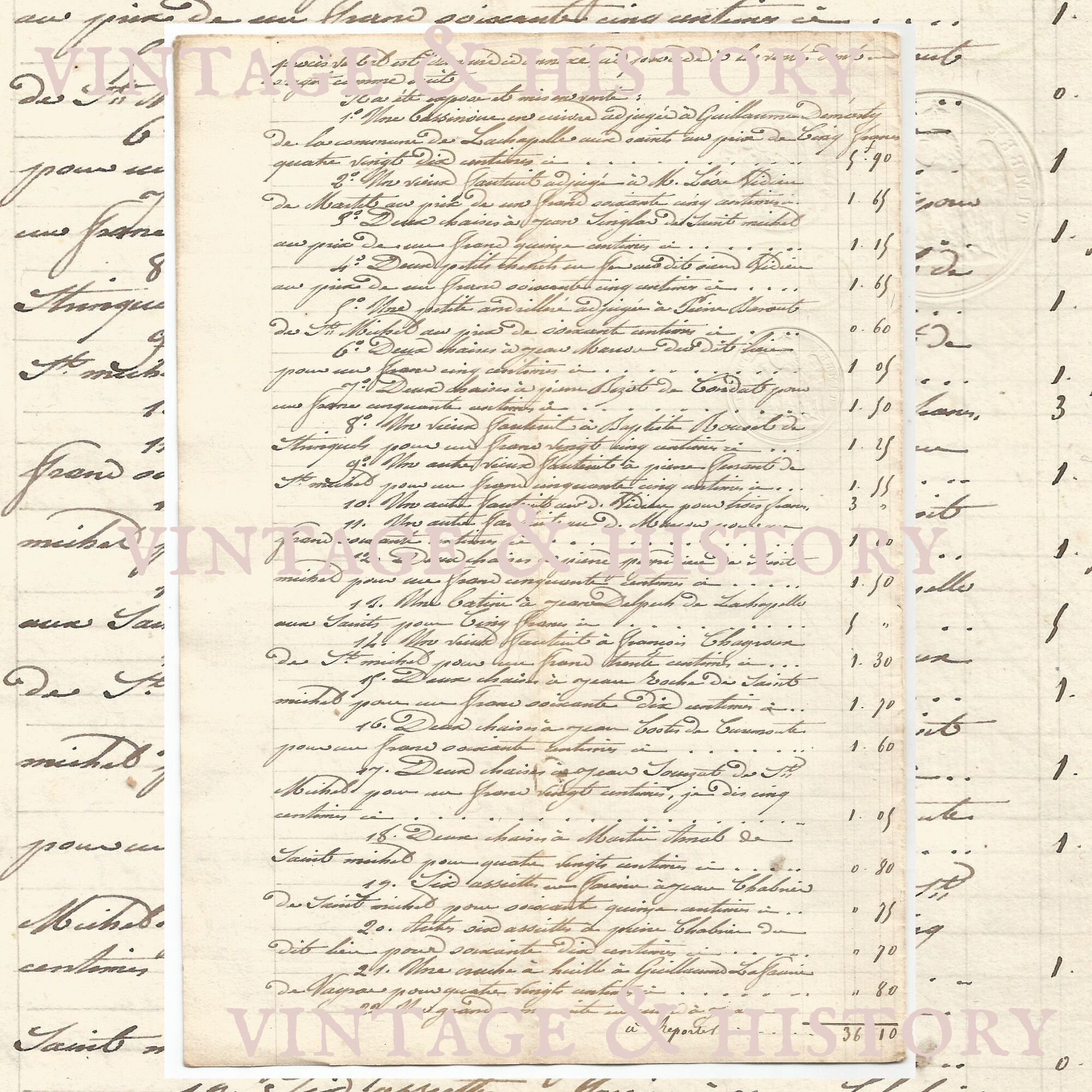 1854 Antique Handwritten French Document, Calligraphy, Printable ...