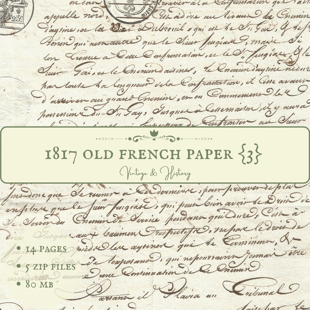 1817 {3} Antique Handwritten French Document, Calligraphy, Printable ...