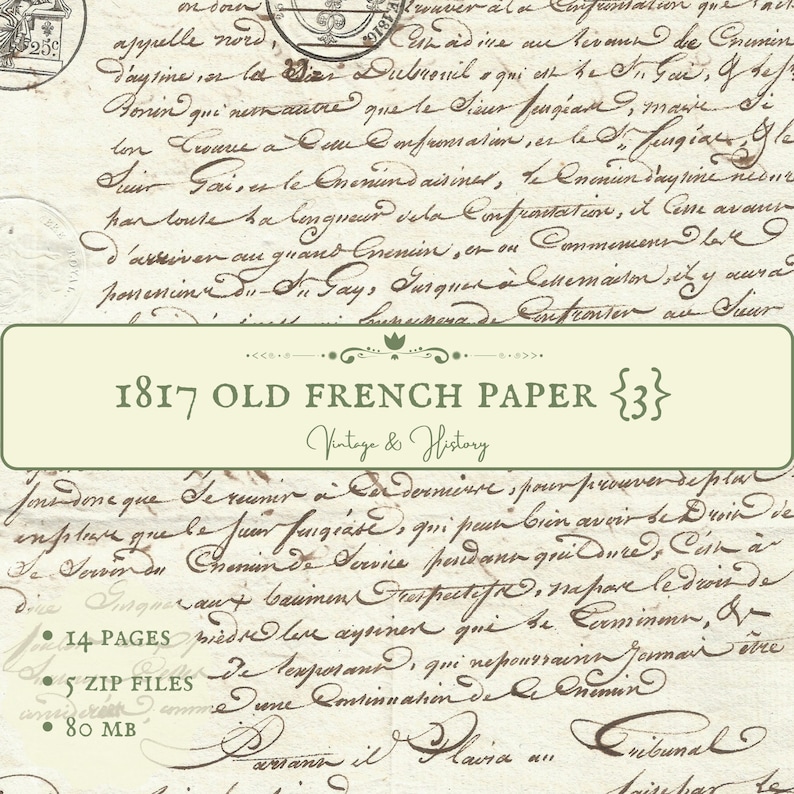 1817 {3} Antique Handwritten French Document, Calligraphy, Printable ...
