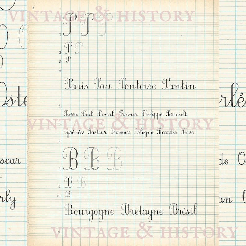 French Cursive Handwriting Schoolbook With Capital Letters, Printable ...