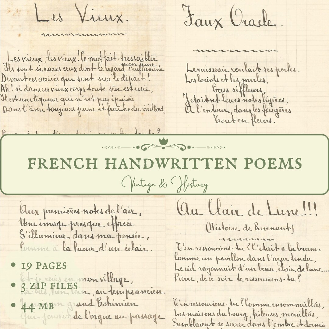 Handwritten French Poems, Printable Paper Ephemera From France ...