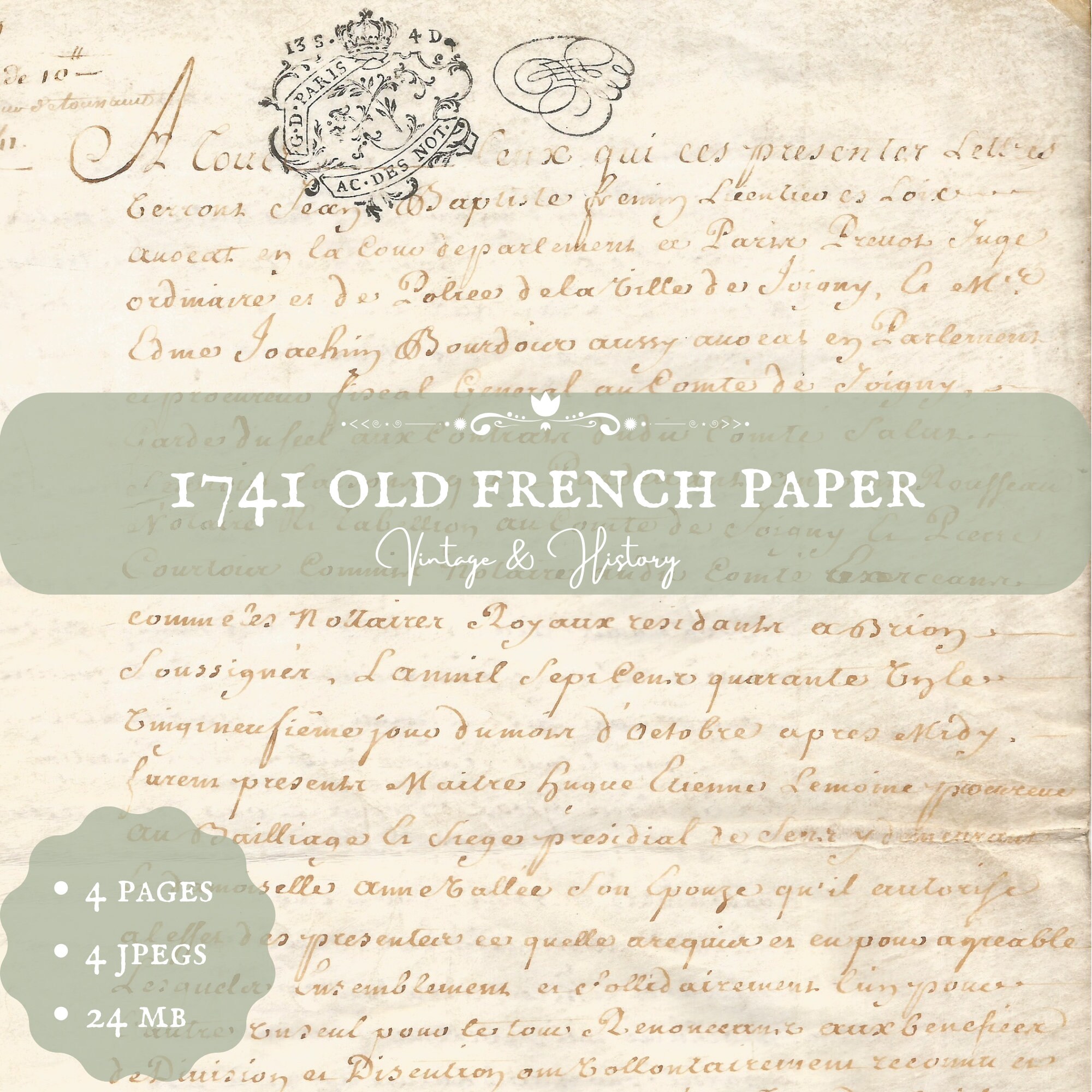 1741 Antique French Document, Printable, Digital Ephemera, Old Papers ...