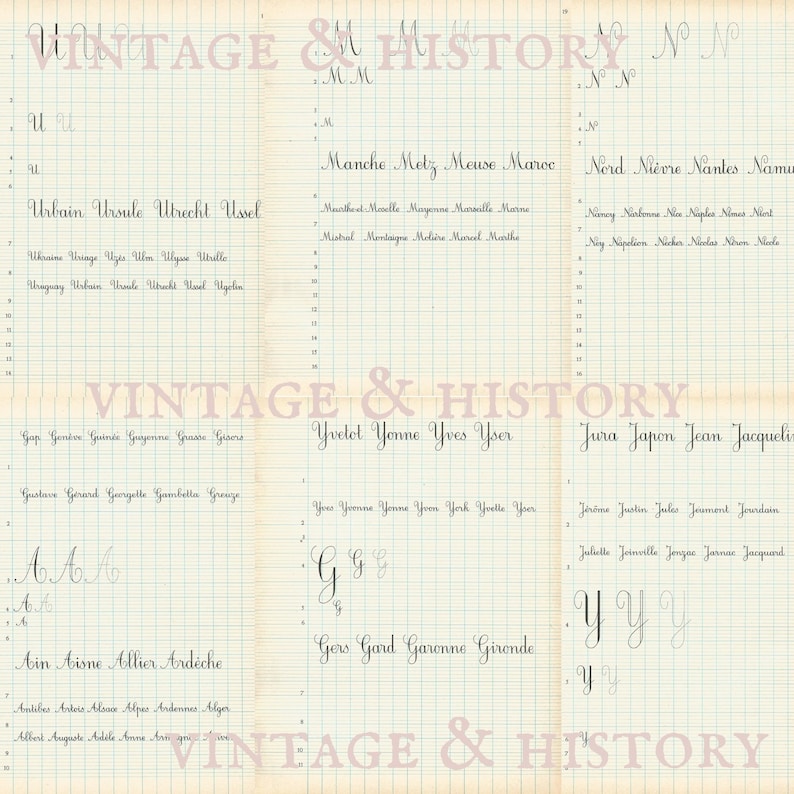 French Cursive Handwriting Schoolbook With Capital Letters, Printable ...