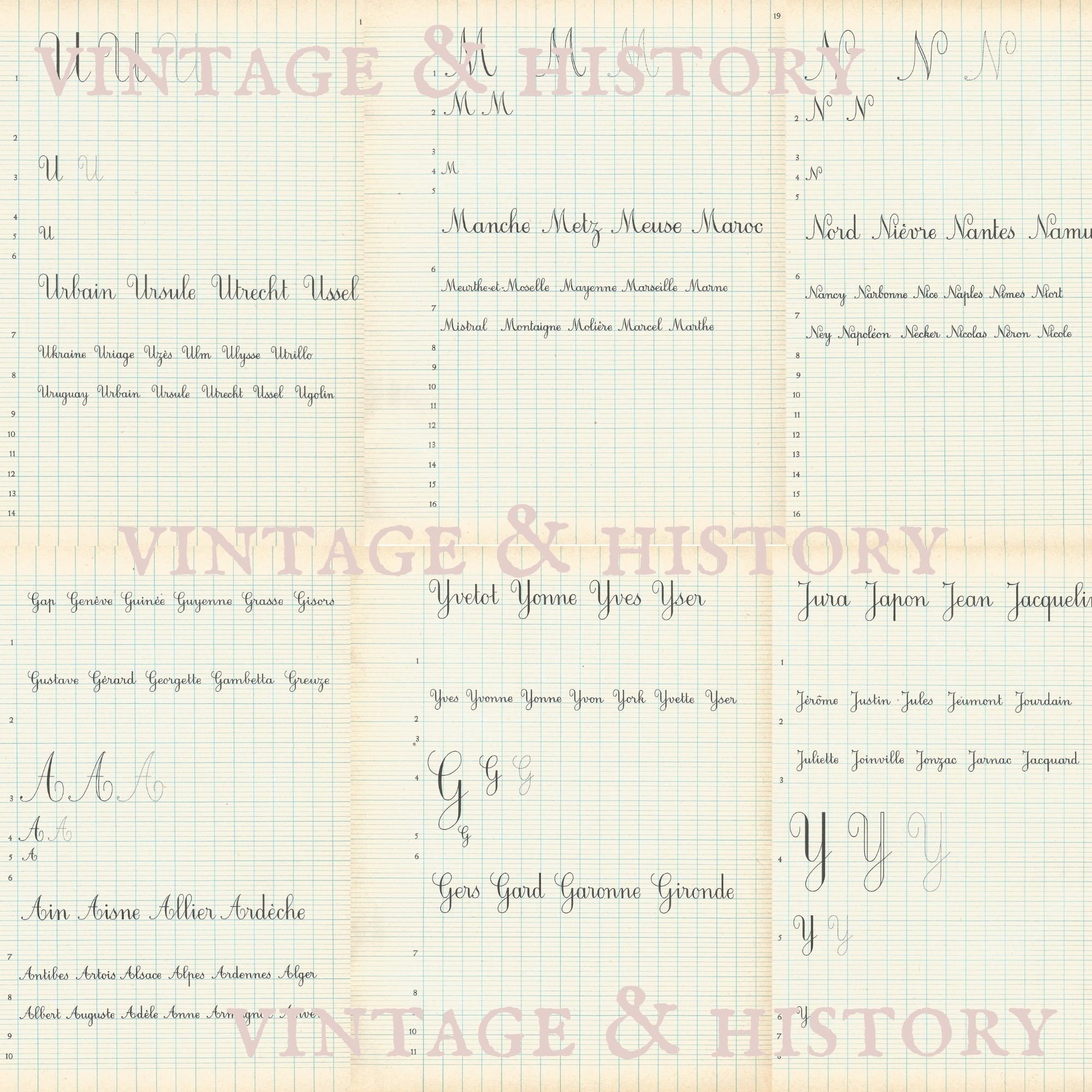 French Cursive Handwriting Schoolbook With Capital Letters, Printable ...