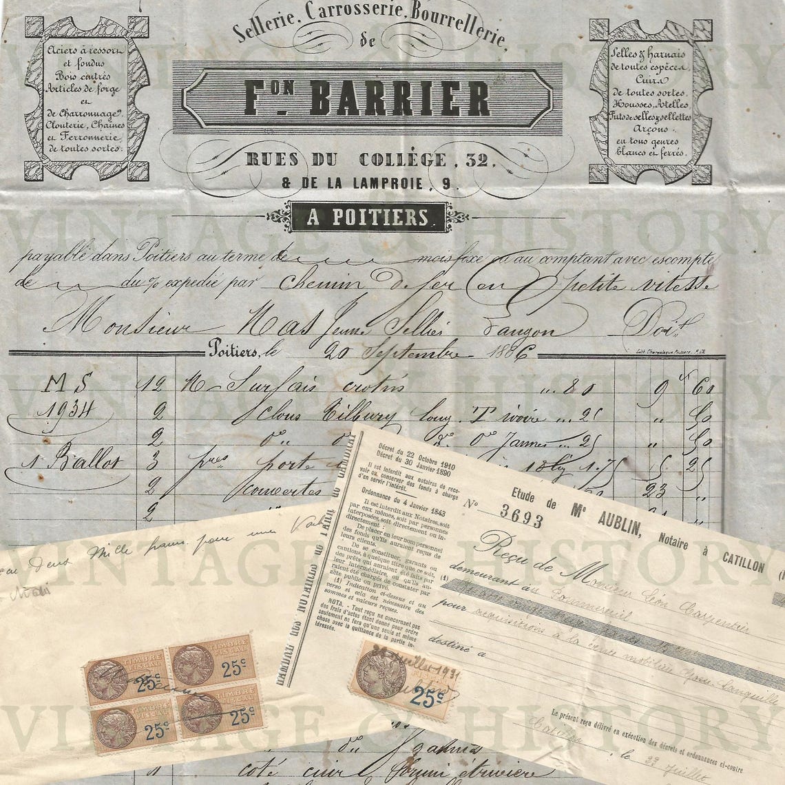 Large Bundle of French Receipts, 42 Pages, 1800s and Early 1900s ...