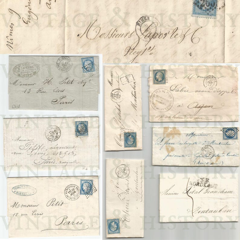 1800s Collection {5} of Antique French Letters and Envelopes, Printable ...
