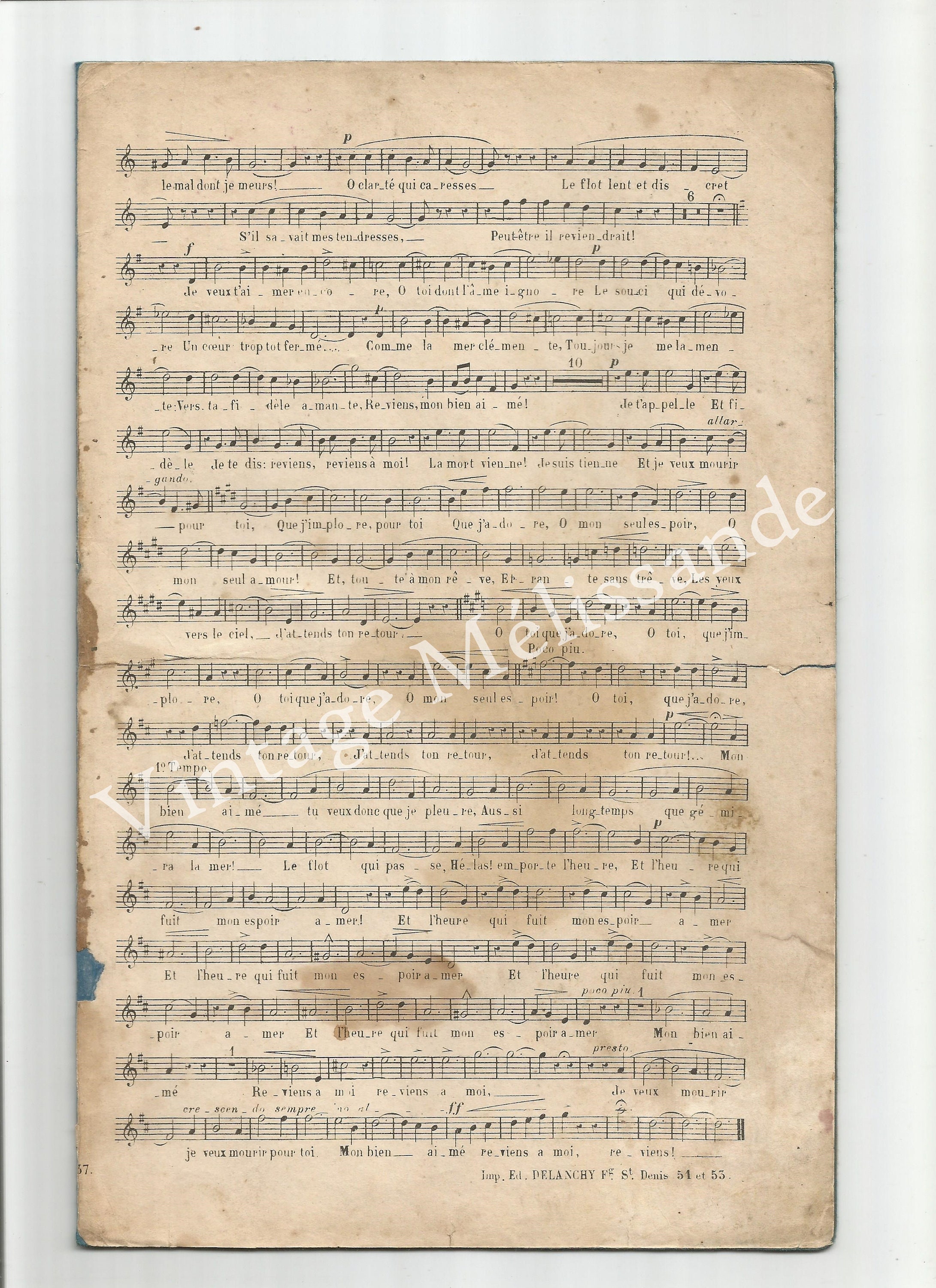 Printable French Music Sheets, Partitions, Digital, Download, Ephemera ...