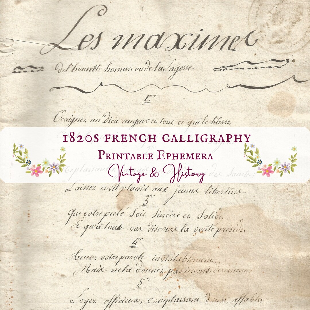 41 Pages, 1800s French Calligraphy, Schoolbook, Old French Papers ...