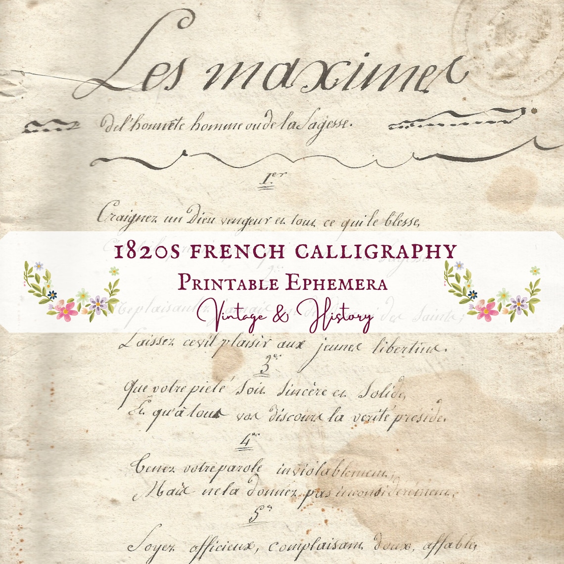 41 Pages, 1800s French Calligraphy, Schoolbook, Old French Papers ...