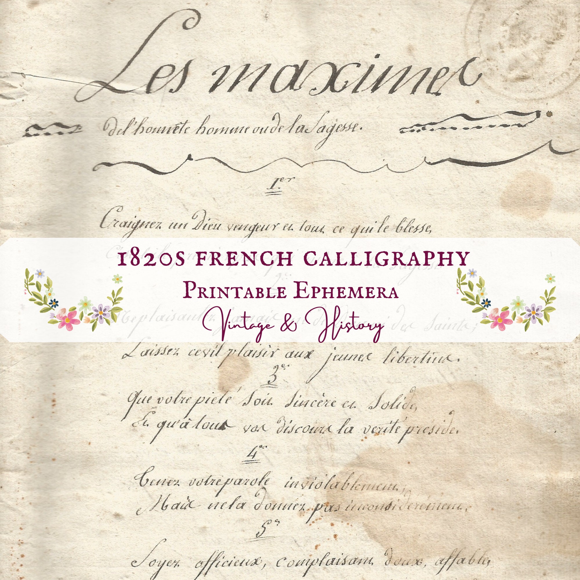 41 Pages, 1800s French Calligraphy, Schoolbook, Old French Papers ...