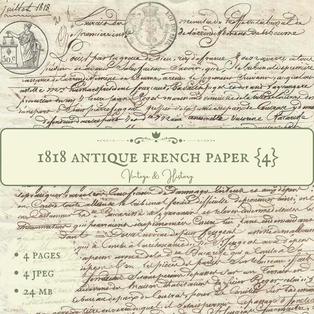 1818 {4} Antique Handwritten French Document, Calligraphy, Printable ...