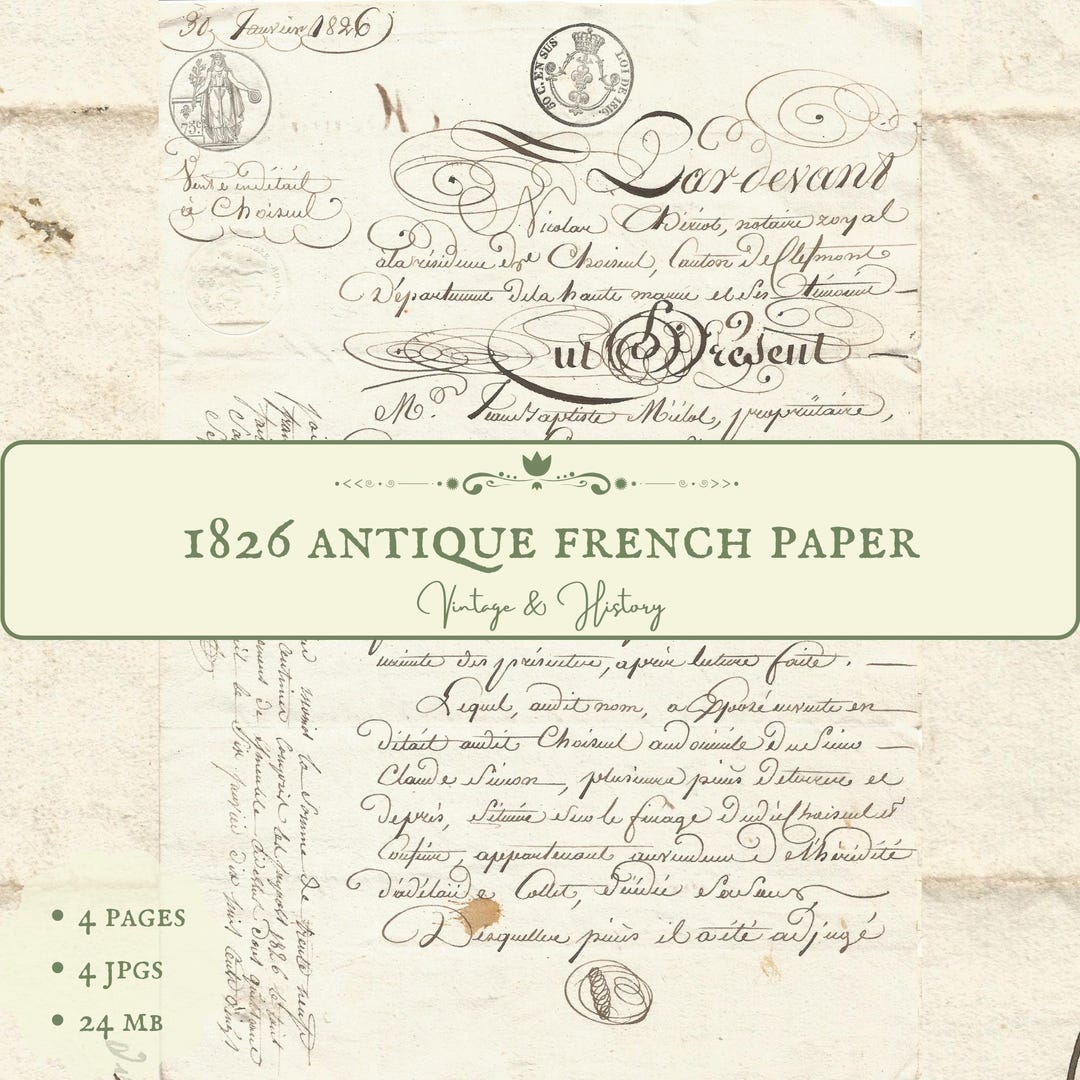 1826 Antique Handwritten French Document With Wonderful Calligraphy ...