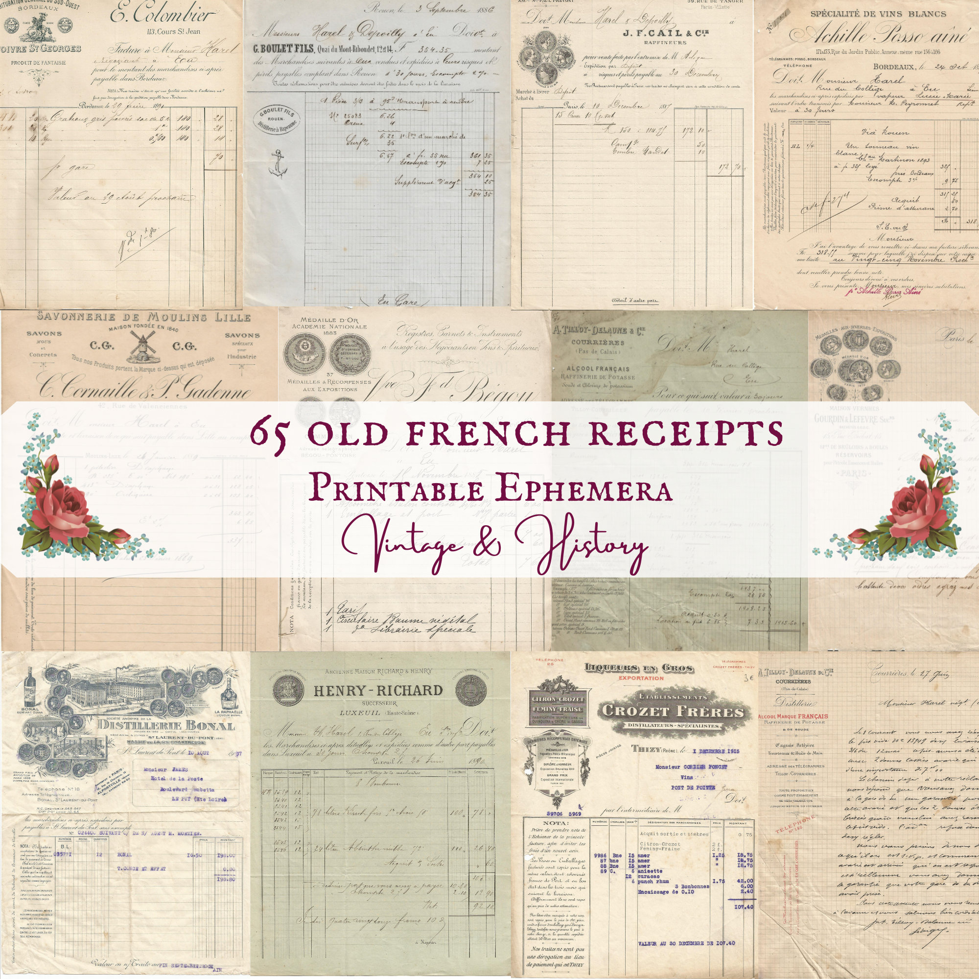 Enormous Bundle of French Receipts, 65 Pages, 1800s, Printable, Vintage ...