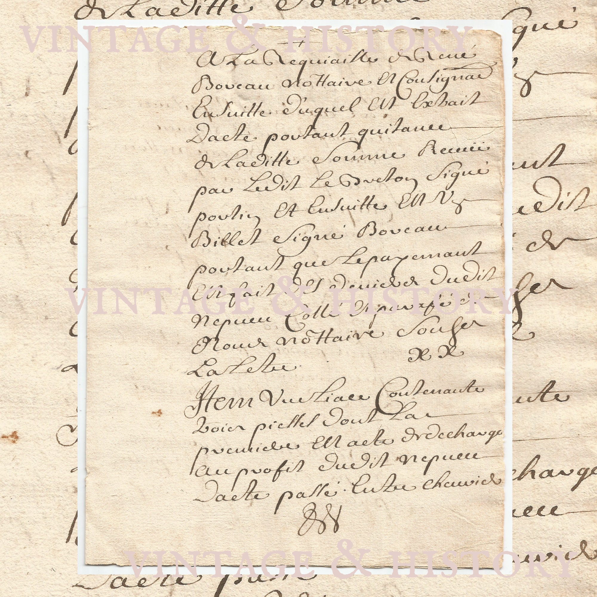 1689 Old French Document, Printable, Digital Ephemera, Antique Papers ...