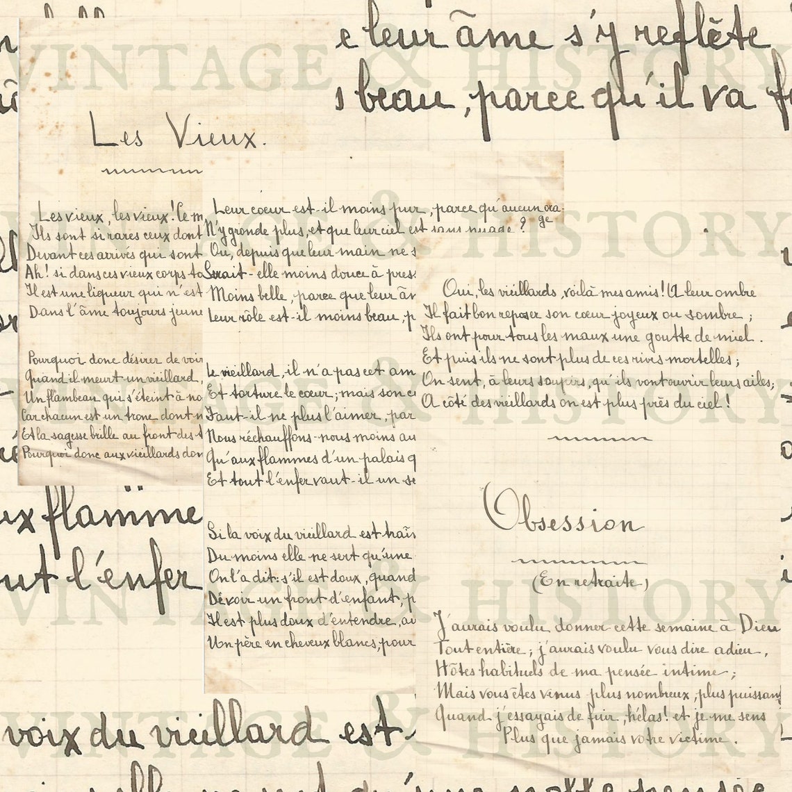 Handwritten French Poems, Printable Paper Ephemera From France ...