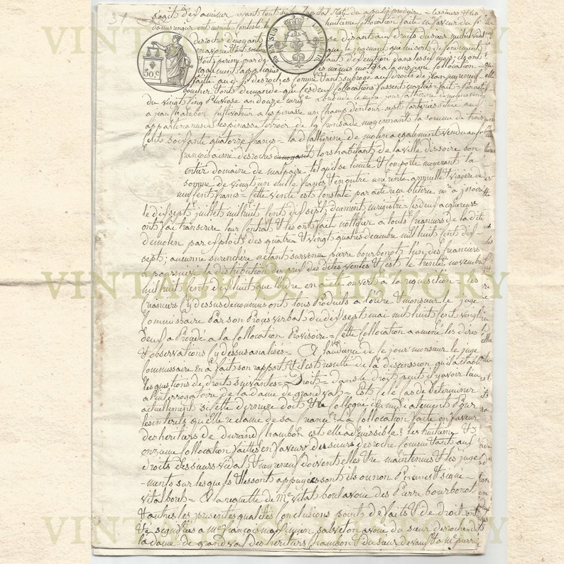 1823 Old French Paper, Printable, Vintage, Ephemera, Scrapbooking, Junk ...