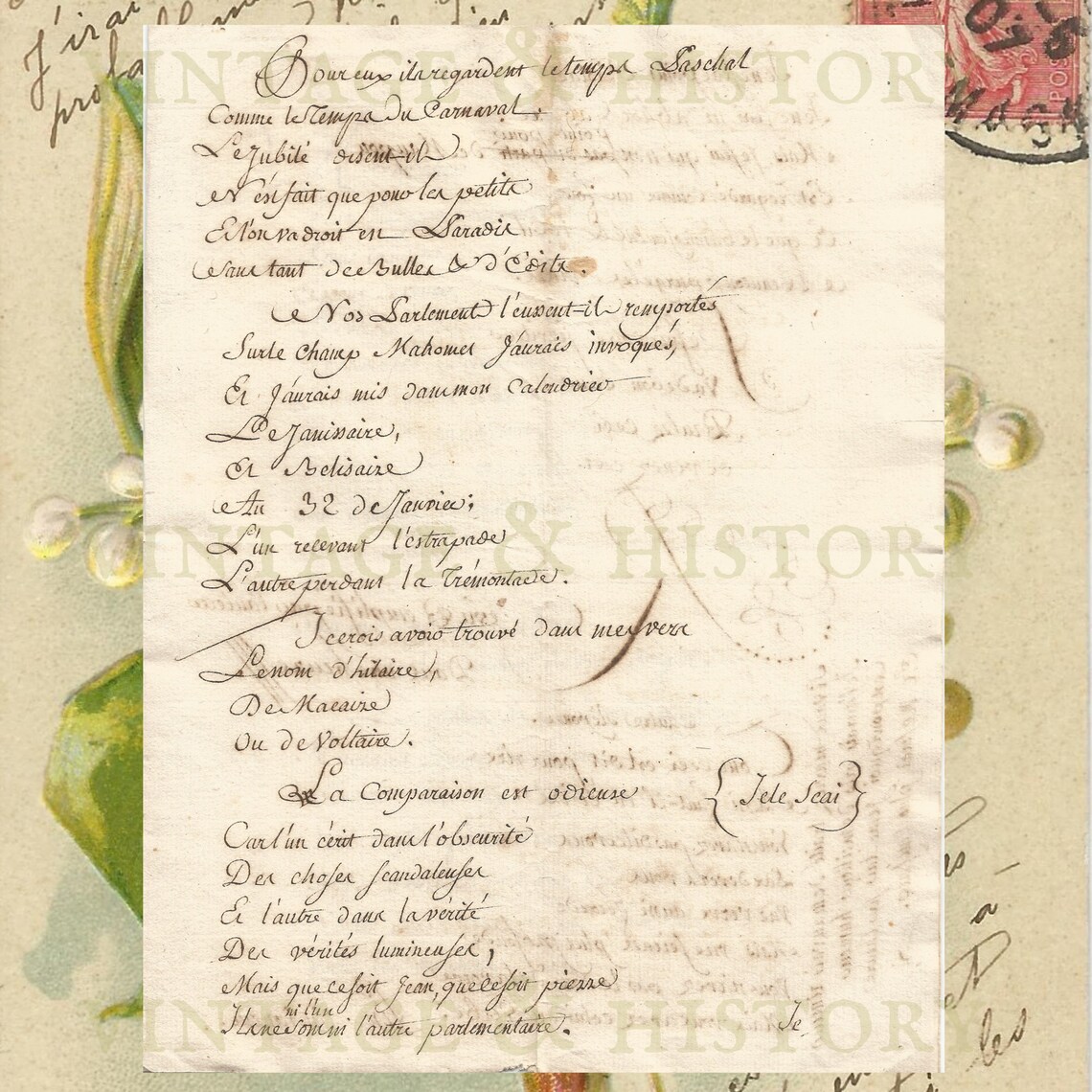 Handwritten French Poem, 1800s, Printable, Digital, Ephemera, Collage ...