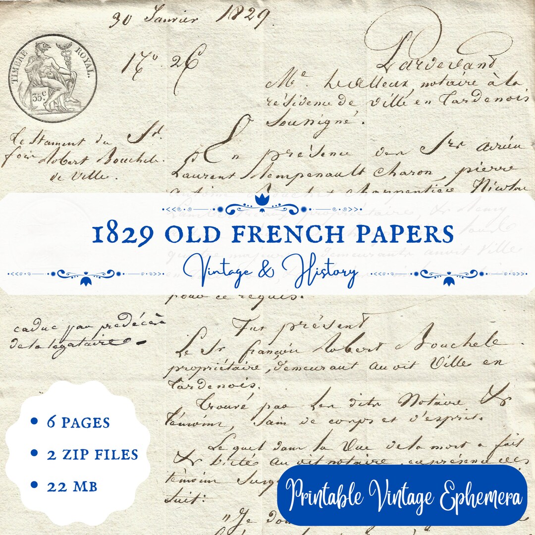 1829 Old French Documents, Printable, Digital Ephemera, Antique Papers ...