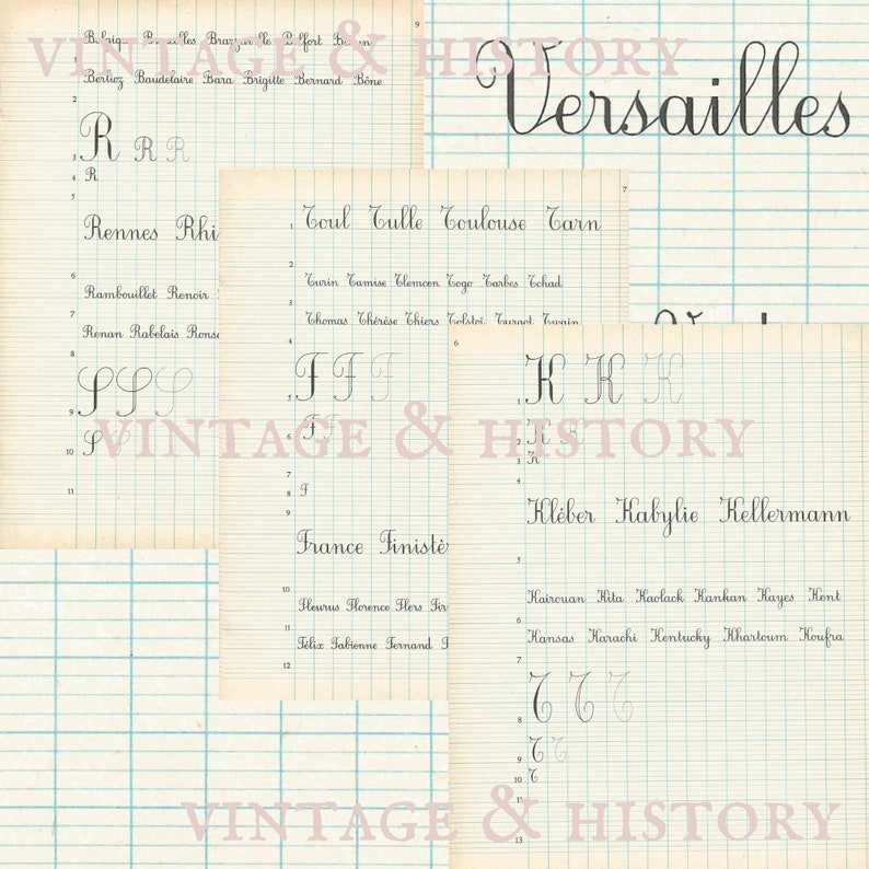 French Cursive Handwriting Schoolbook With Capital Letters, Printable ...