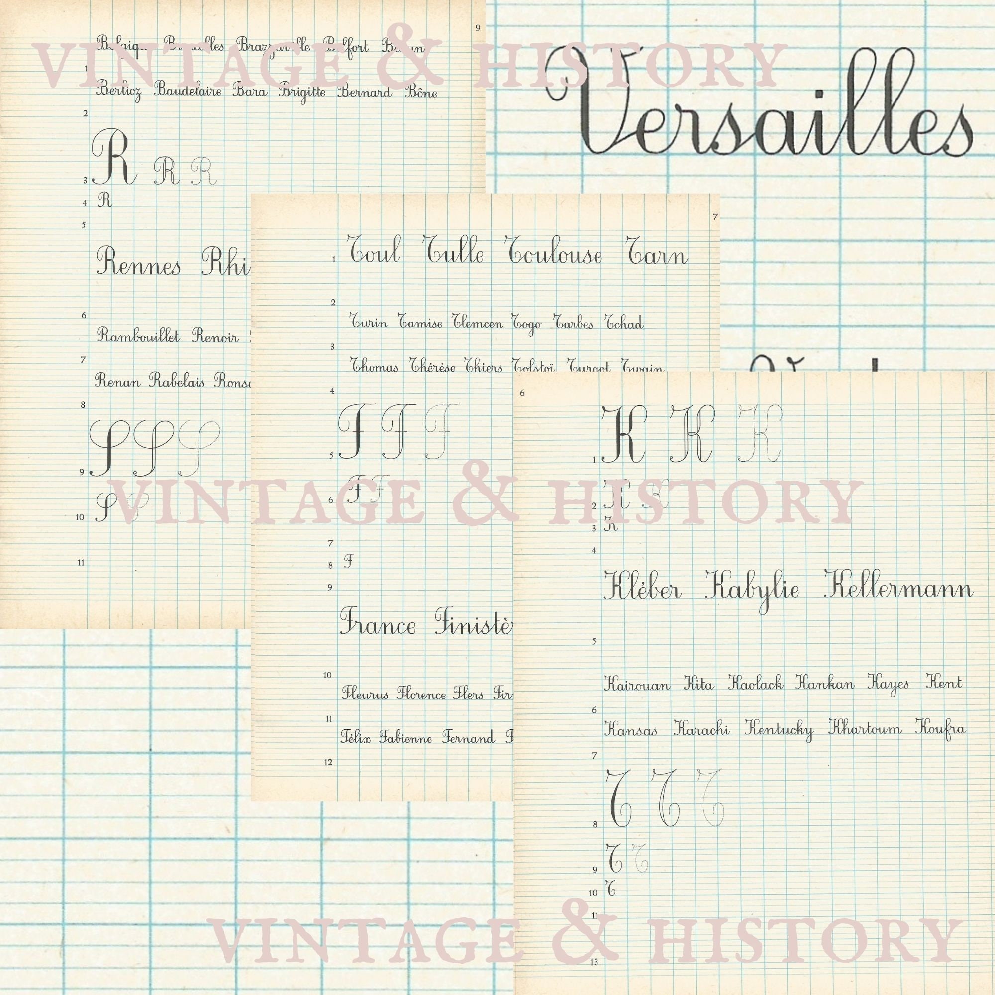 French Cursive Handwriting Schoolbook With Capital Letters, Printable ...