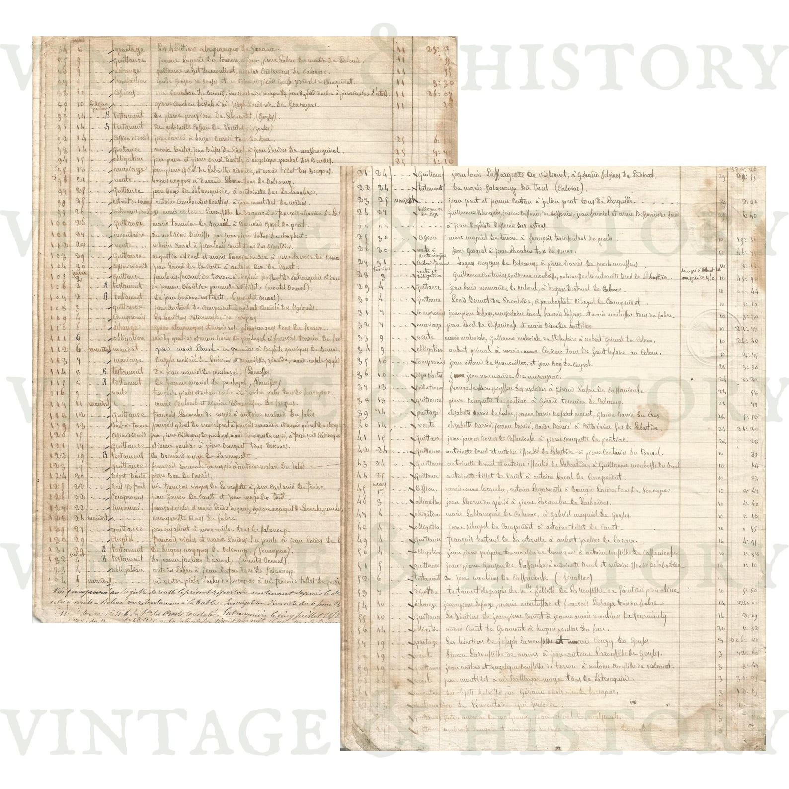1854 French Register or Ledger Document, 19 Pages, Handwritten ...