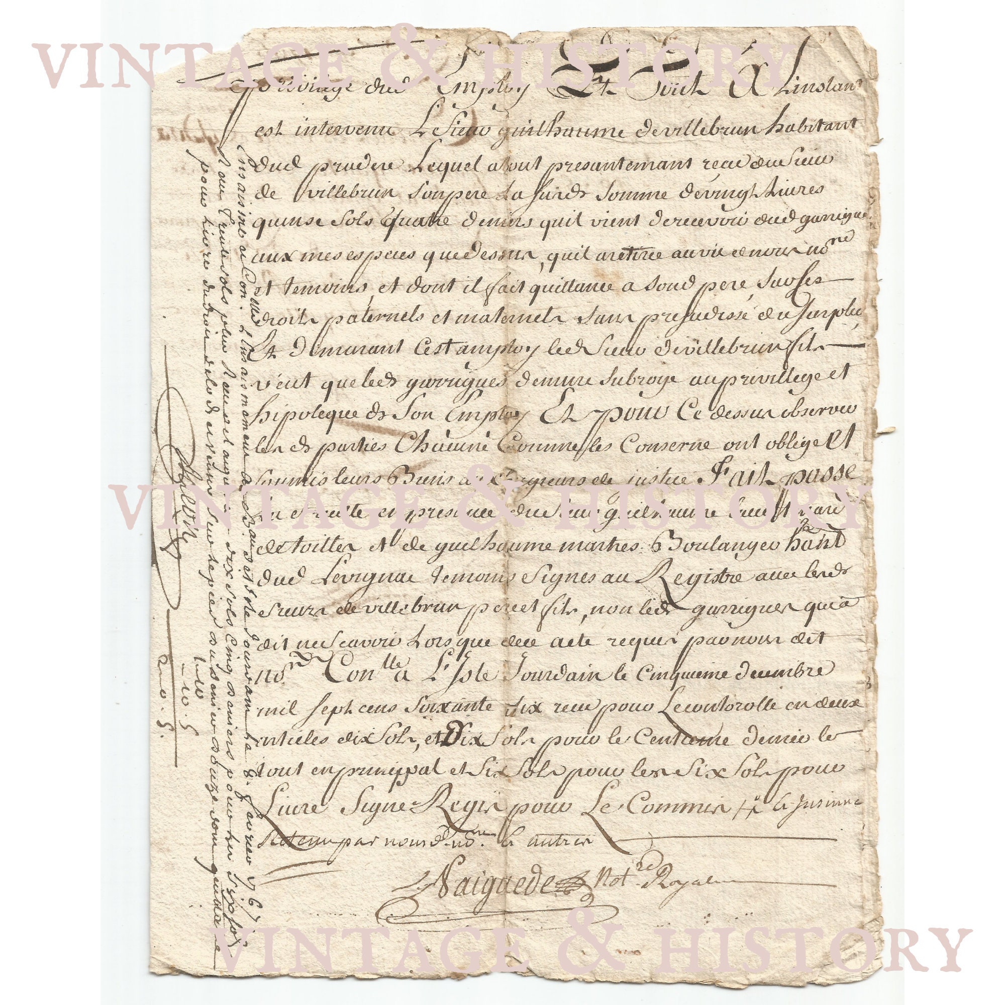 1766 Old French Document, Printable, Digital Ephemera, Antique Papers ...