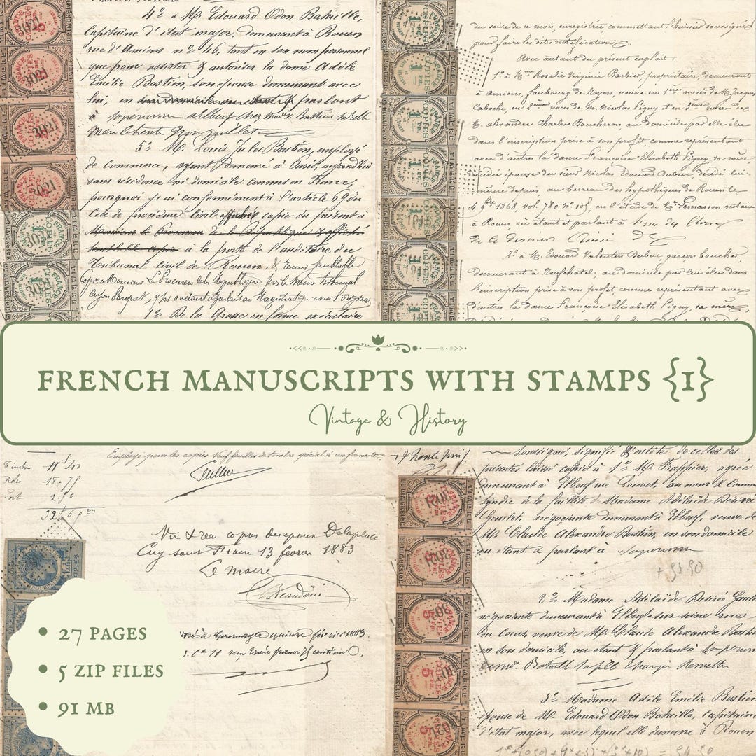 Collection {1} of Antique French Documents With Stamps or Timbres ...