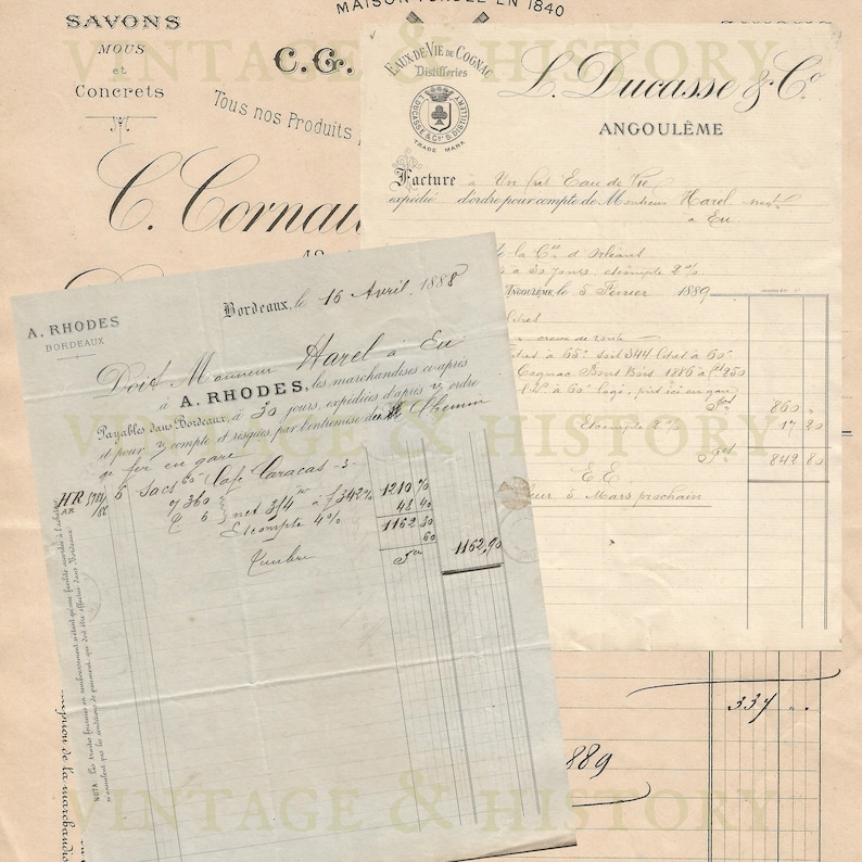 Enormous Bundle of French Receipts, 65 Pages, 1800s, Printable, Vintage ...