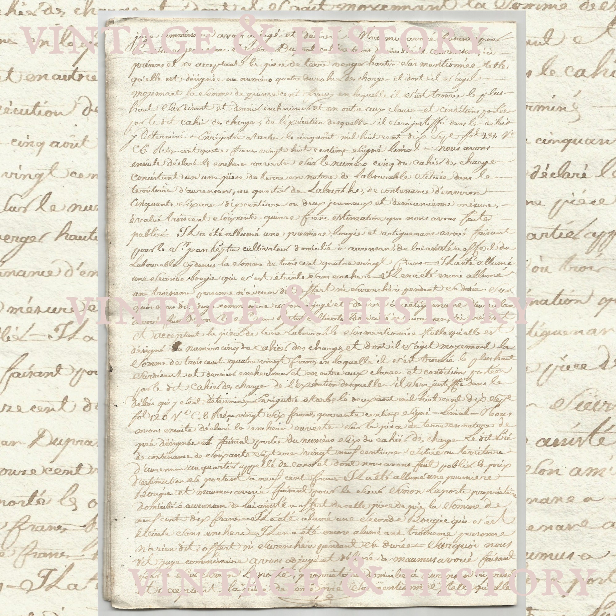 1817 Antique French Document, Calligraphy, Printable, Digital Ephemera ...