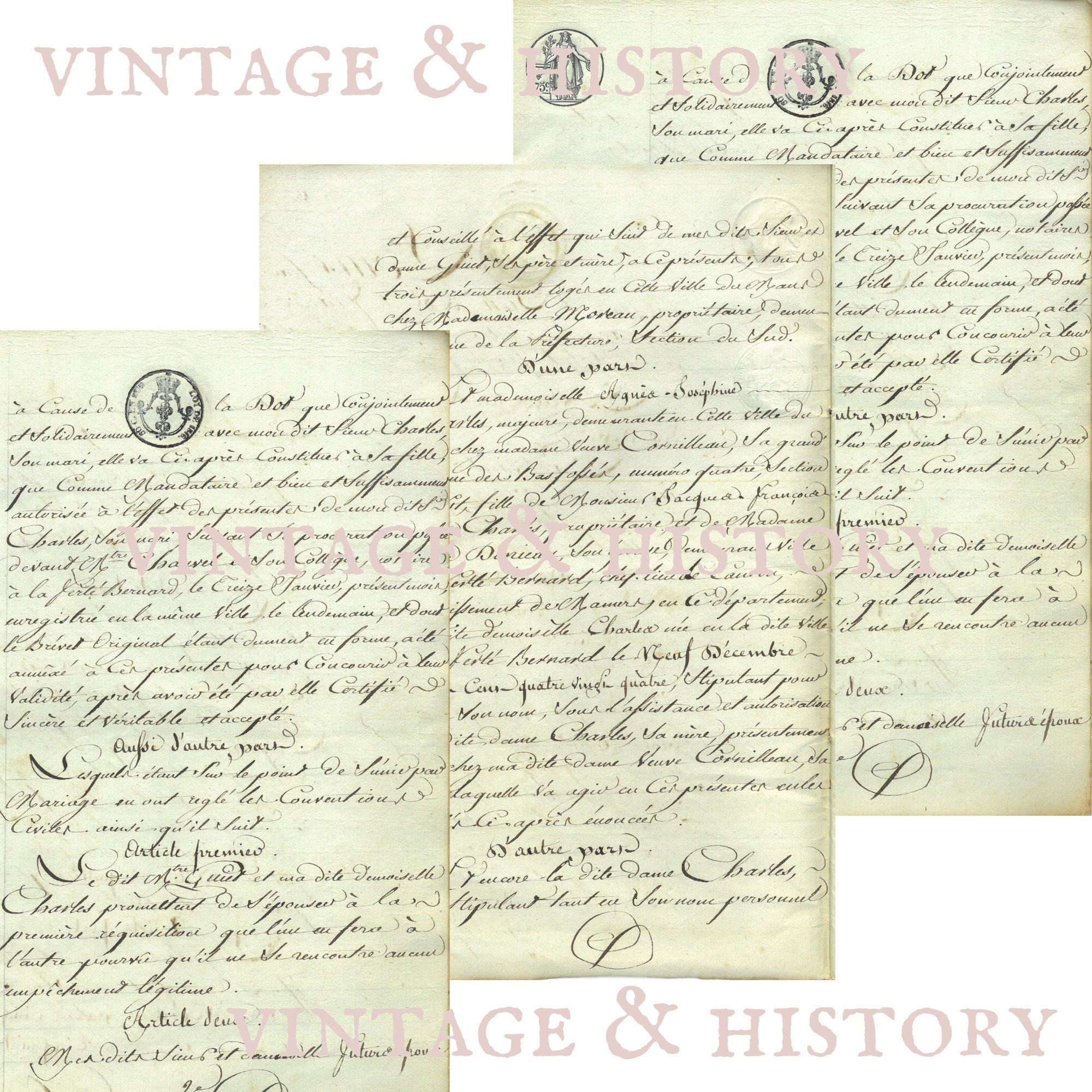 1817 Marriage Contract, Antique Old French Documents, Printable ...