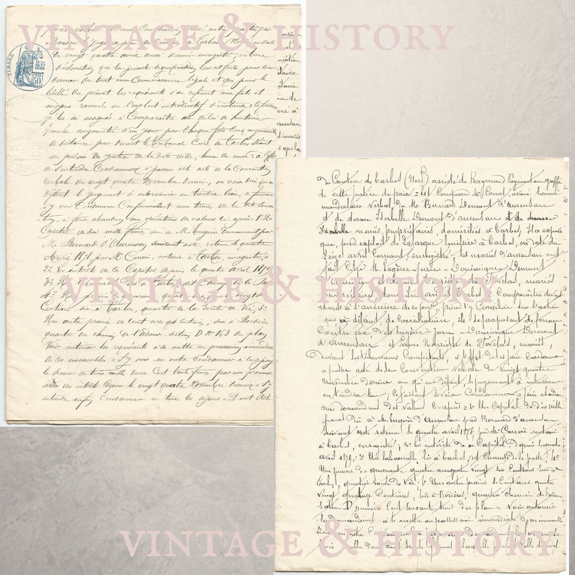 1896 Antique French Documents, Blue Stamp, Calligraphy, Printable ...