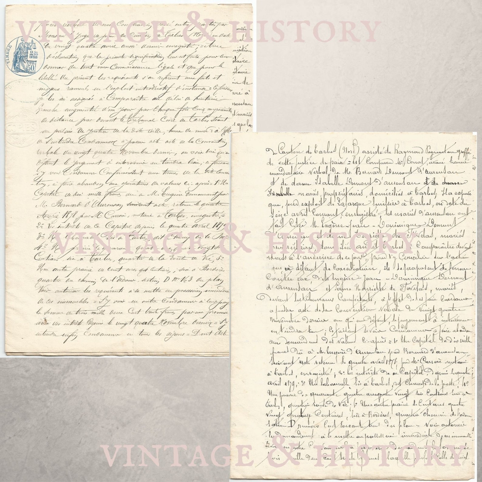 1896 Antique French Documents, Blue Stamp, Calligraphy, Printable ...