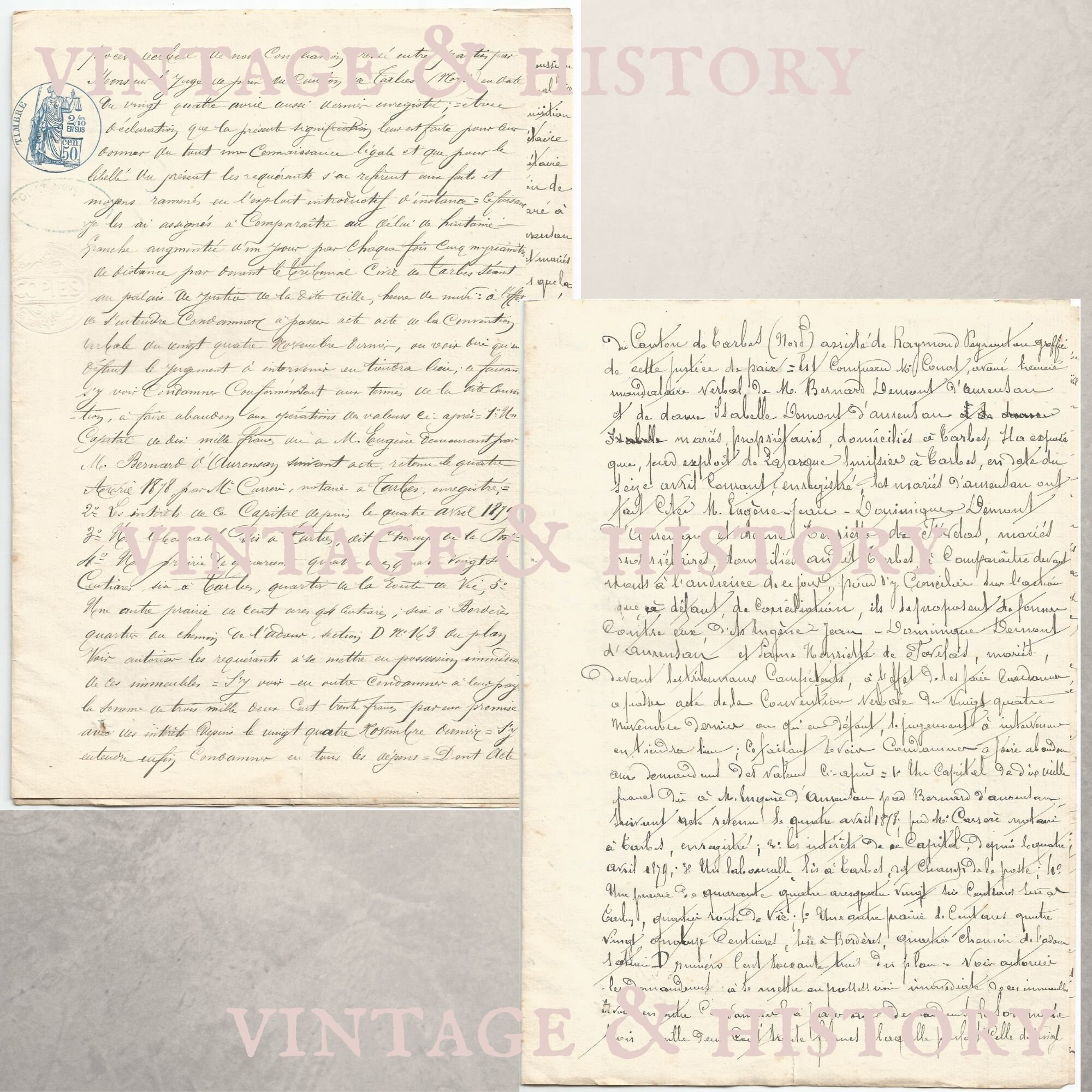 1896 Antique French Documents, Blue Stamp, Calligraphy, Printable ...