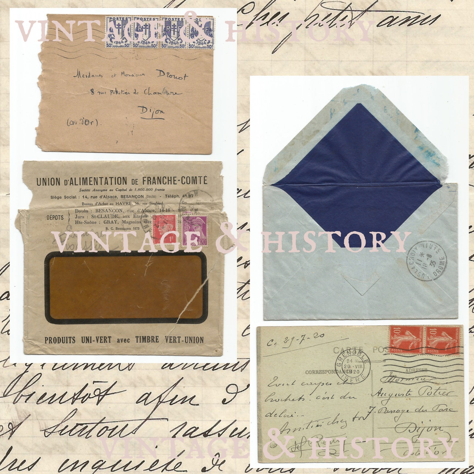 French Vintage Envelopes, Cards and Letters, 31 Pieces, 1930s to 1940s ...