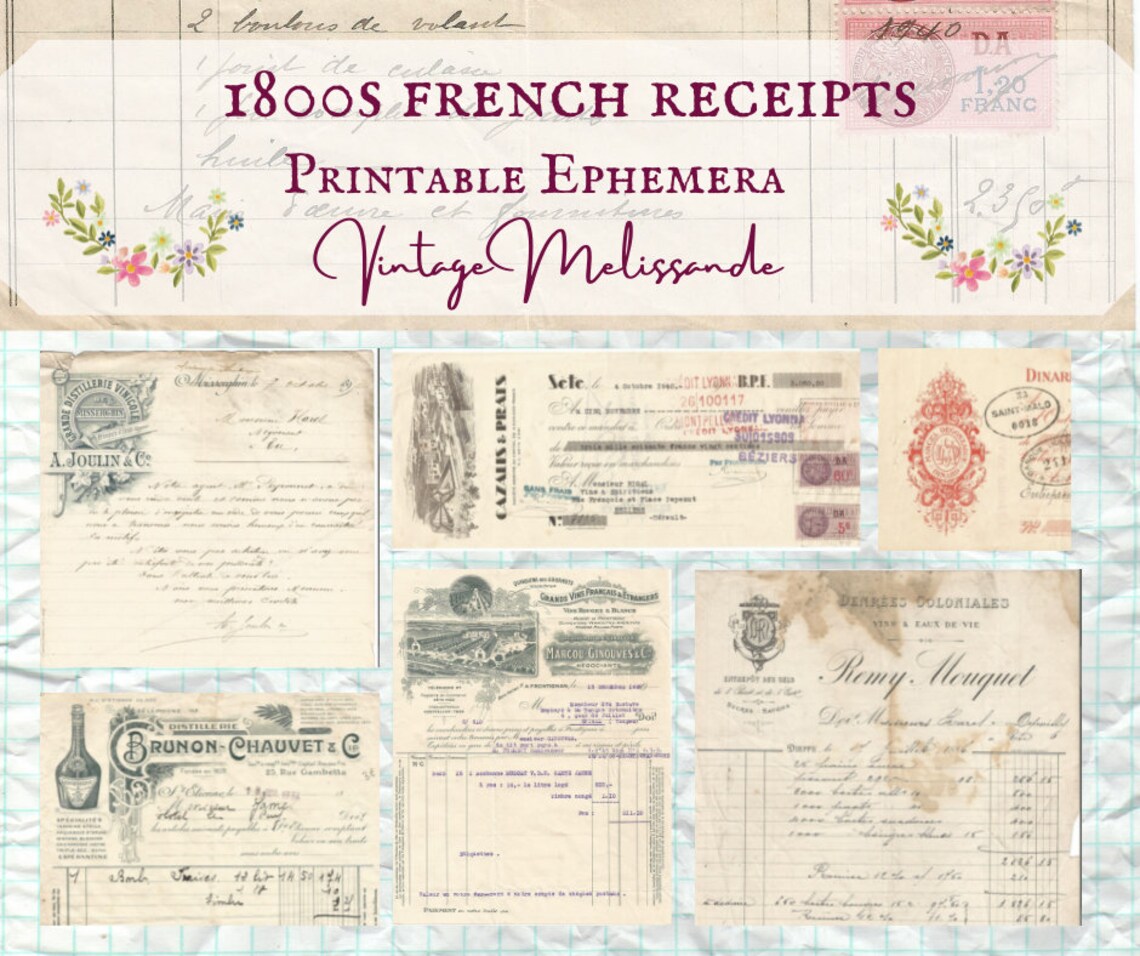 Printable 1800s French Receipts, Stamps, Digital, Download, Ephemera ...