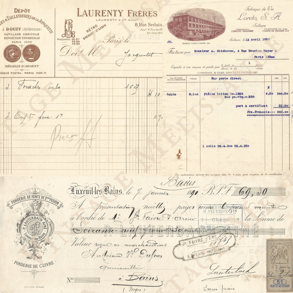 38 Printable French Cheques and Receipts, Stamps, Digital, Download ...