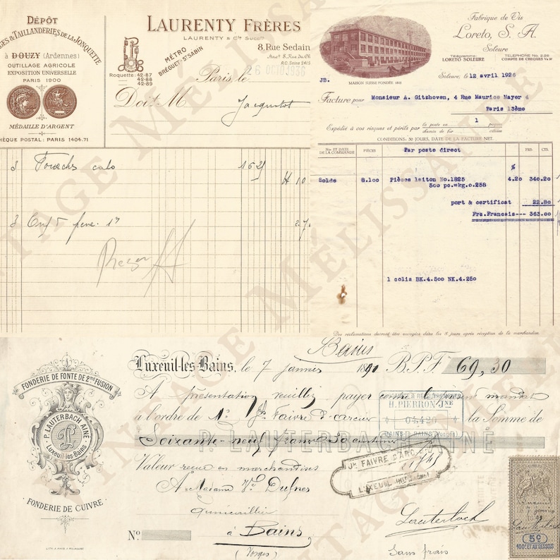 38 Printable French Cheques and Receipts, Stamps, Digital, Download ...