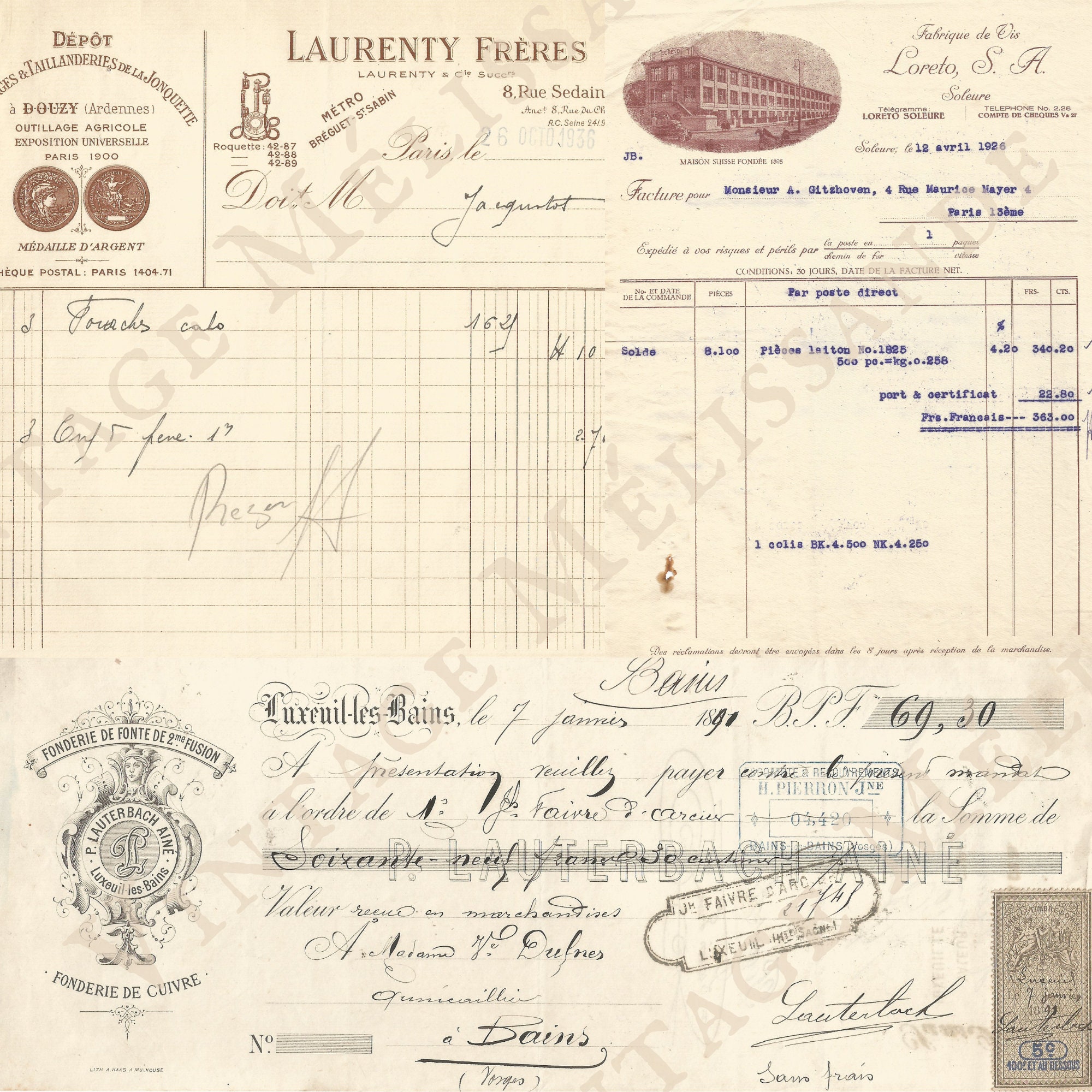 38 Printable French Cheques and Receipts, Stamps, Digital, Download ...