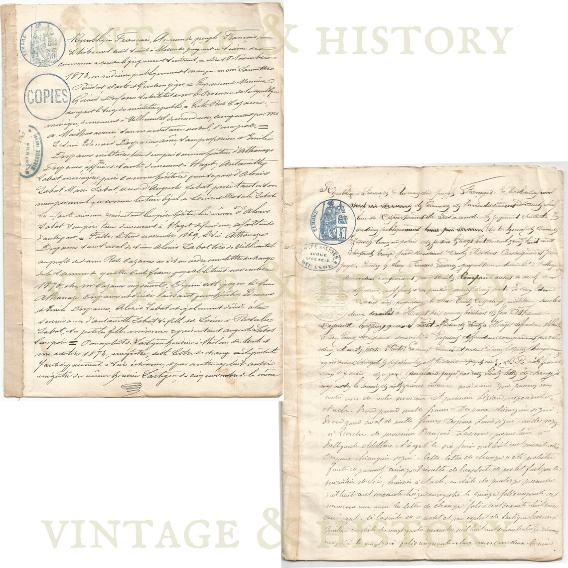 1800s French Papers With Blue Ink Stamps, Printable Ephemera, Junk ...