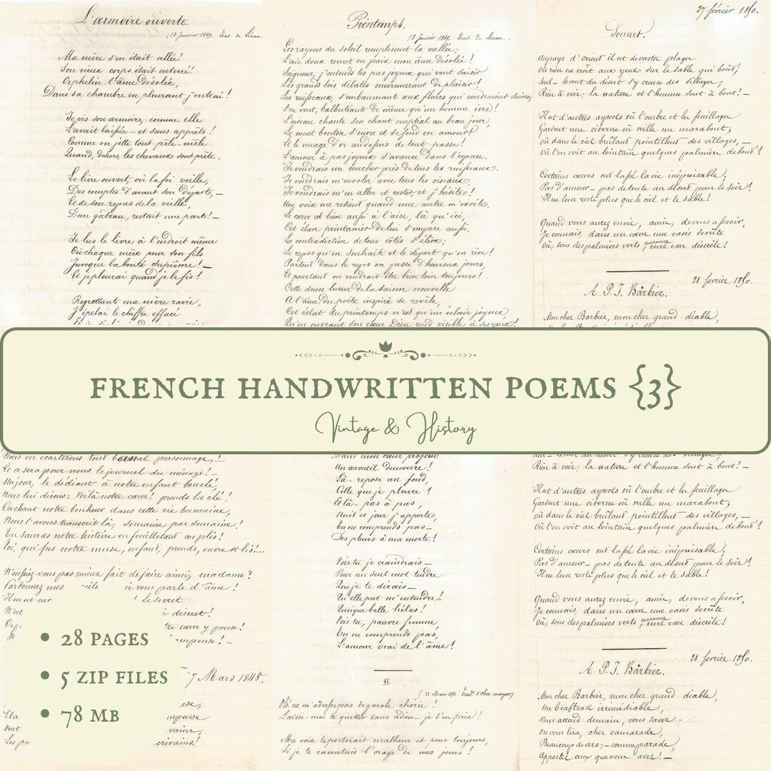 Handwritten French Poems, 1850s Calligraphy (digital Download) - Etsy