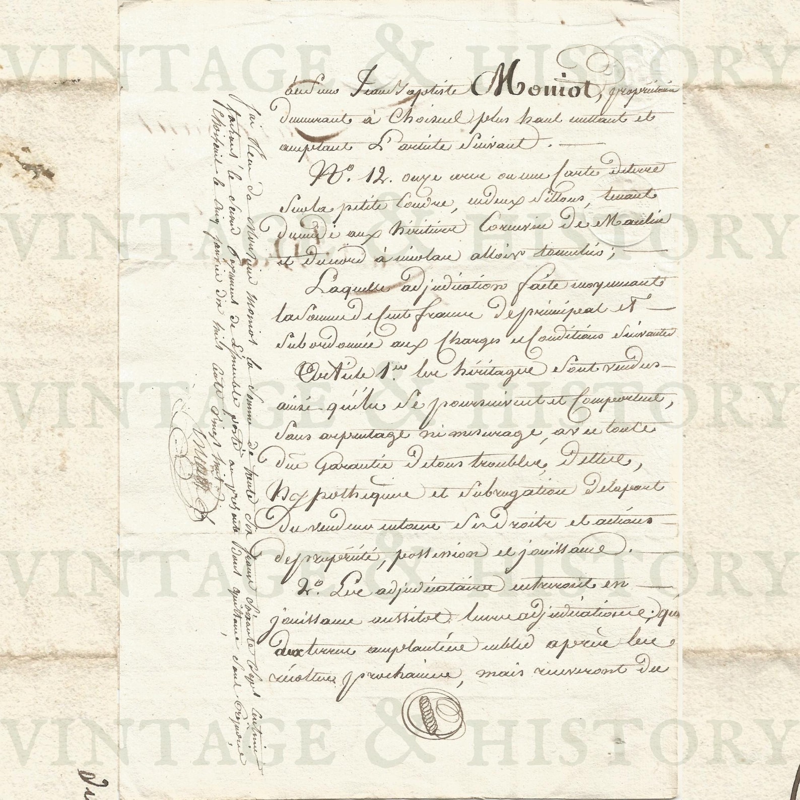 1826 Antique Handwritten French Document With Wonderful Calligraphy ...