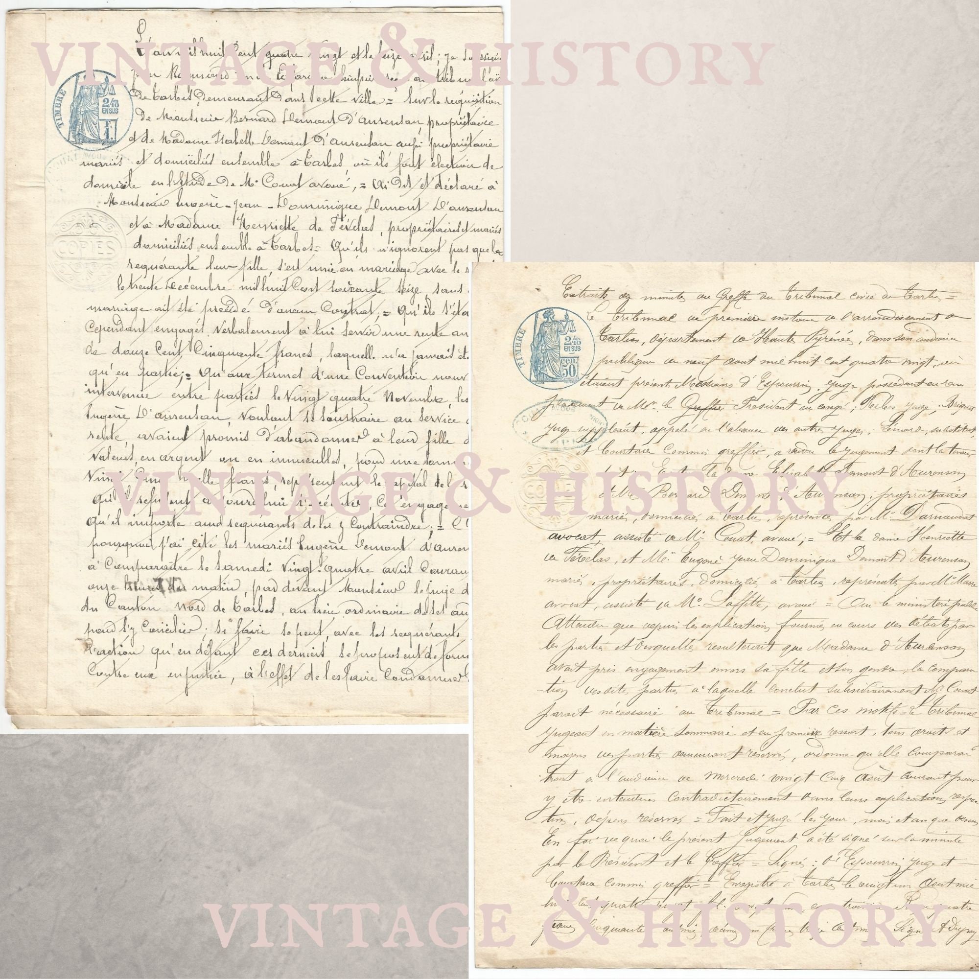 1896 Antique French Documents, Blue Stamp, Calligraphy, Printable ...