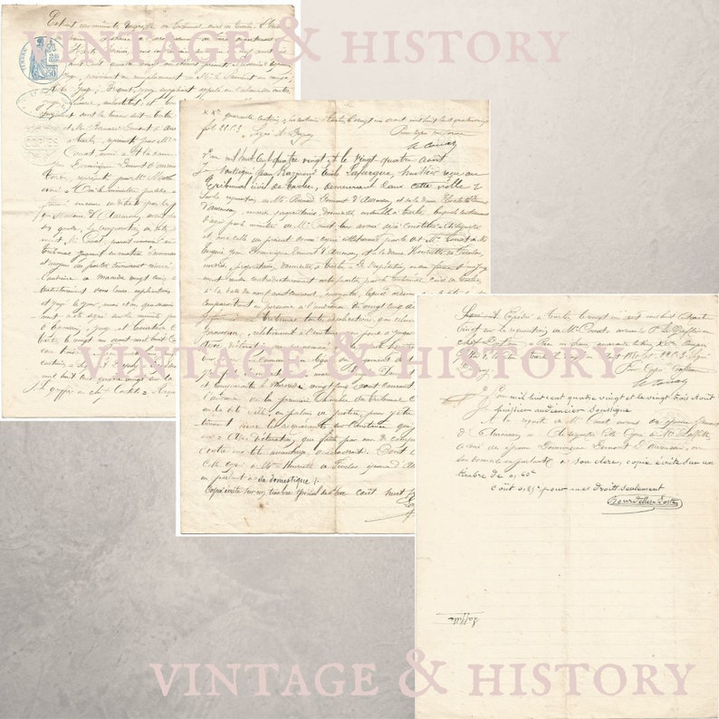 1896 Antique French Documents, Blue Stamp, Calligraphy, Printable ...