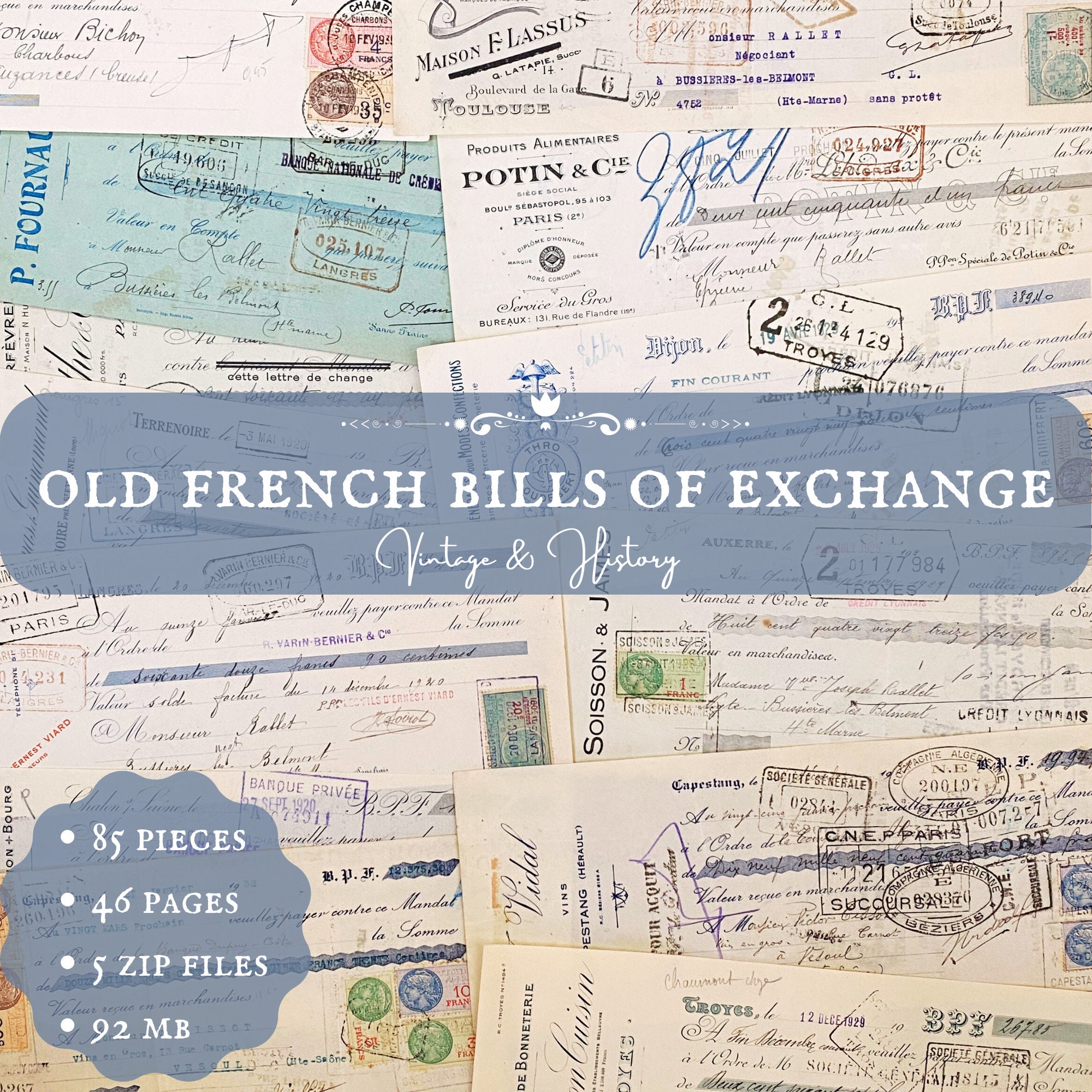 85 French Vintage Bills of Exchange From the 1900s, Lettres De Change ...