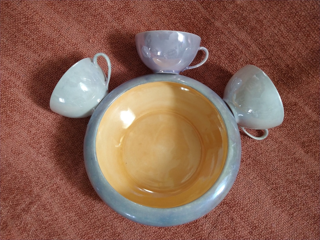 Vintage Lusterware Bowl and Teacups - Etsy