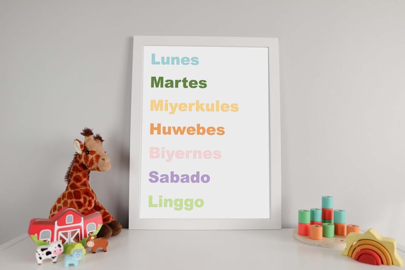 Tagalog Days of the Week Filipino Kids Wall Art Filipino | Etsy